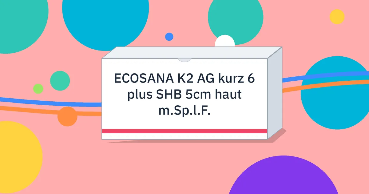 Symbolbild: Packung mit der Aufschrift ECOSANA K2 AG kurz 6 plus SHB 5cm haut m.Sp.l.F. (PZN 10955800) – Verfügbarkeit und Bezug in Apotheken in Frankfurt am Main