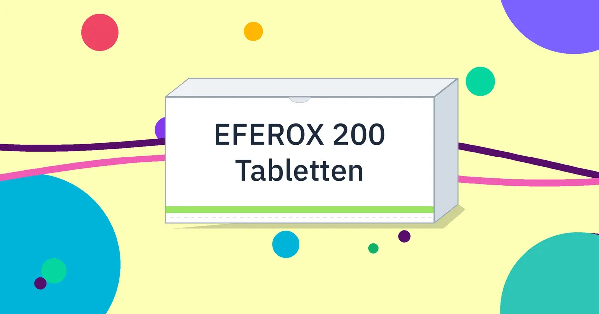 Symbolbild: Packung mit der Aufschrift EFEROX 200 Tabletten (PZN 09267880) – Verfügbarkeit und Bezug in Apotheken in Frankfurt am Main