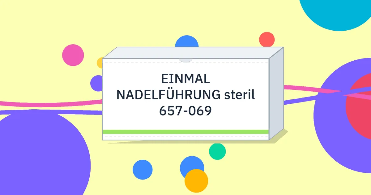 Symbolbild: Packung mit der Aufschrift EINMAL NADELFÜHRUNG steril 657-069 (PZN 16262417) – Verfügbarkeit und Bezug in Apotheken in Frankfurt am Main