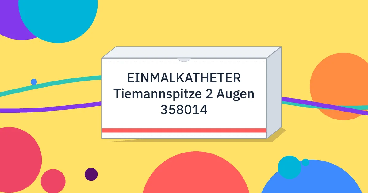 Symbolbild: Packung mit der Aufschrift EINMALKATHETER Tiemannspitze 2 Augen 358014 (PZN 20288664) – Verfügbarkeit und Bezug in Apotheken in Frankfurt am Main