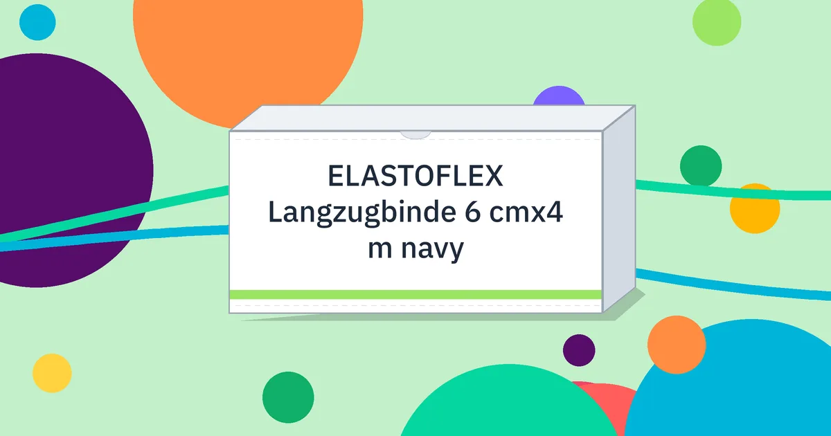 Symbolbild: Packung mit der Aufschrift ELASTOFLEX Langzugbinde 6 cmx4 m navy (PZN 17175726) – Verfügbarkeit und Bezug in Apotheken in Frankfurt am Main