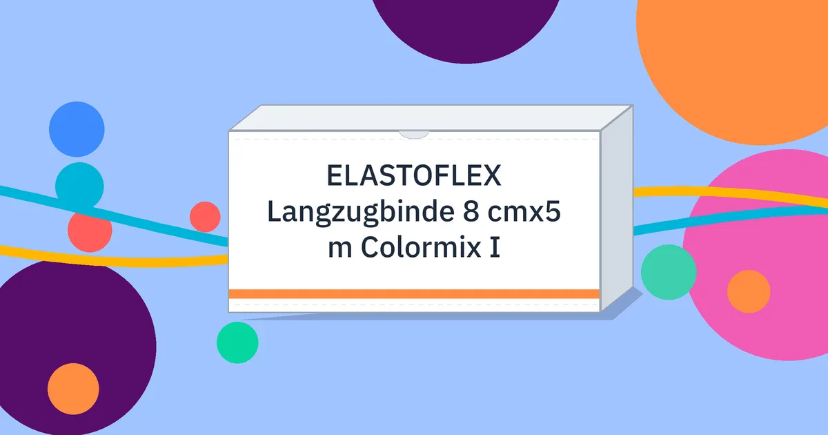 Symbolbild: Packung mit der Aufschrift ELASTOFLEX Langzugbinde 8 cmx5 m Colormix I (PZN 17176134) – Verfügbarkeit und Bezug in Apotheken in Frankfurt am Main