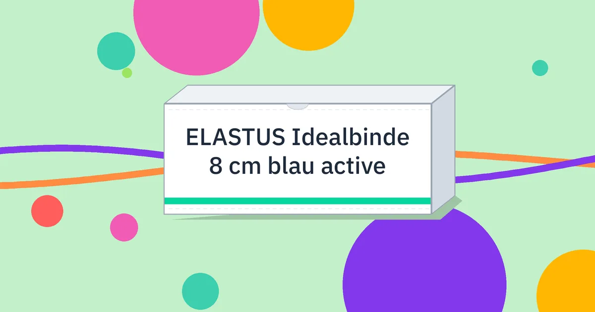 Symbolbild: Packung mit der Aufschrift ELASTUS Idealbinde 8 cm blau active (PZN 00649580) – Verfügbarkeit und Bezug in Apotheken in Frankfurt am Main