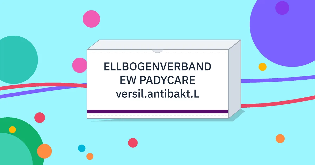 Symbolbild: Packung mit der Aufschrift ELLBOGENVERBAND EW PADYCARE versil.antibakt.L (PZN 10939830) – Verfügbarkeit und Bezug in Apotheken in Frankfurt am Main