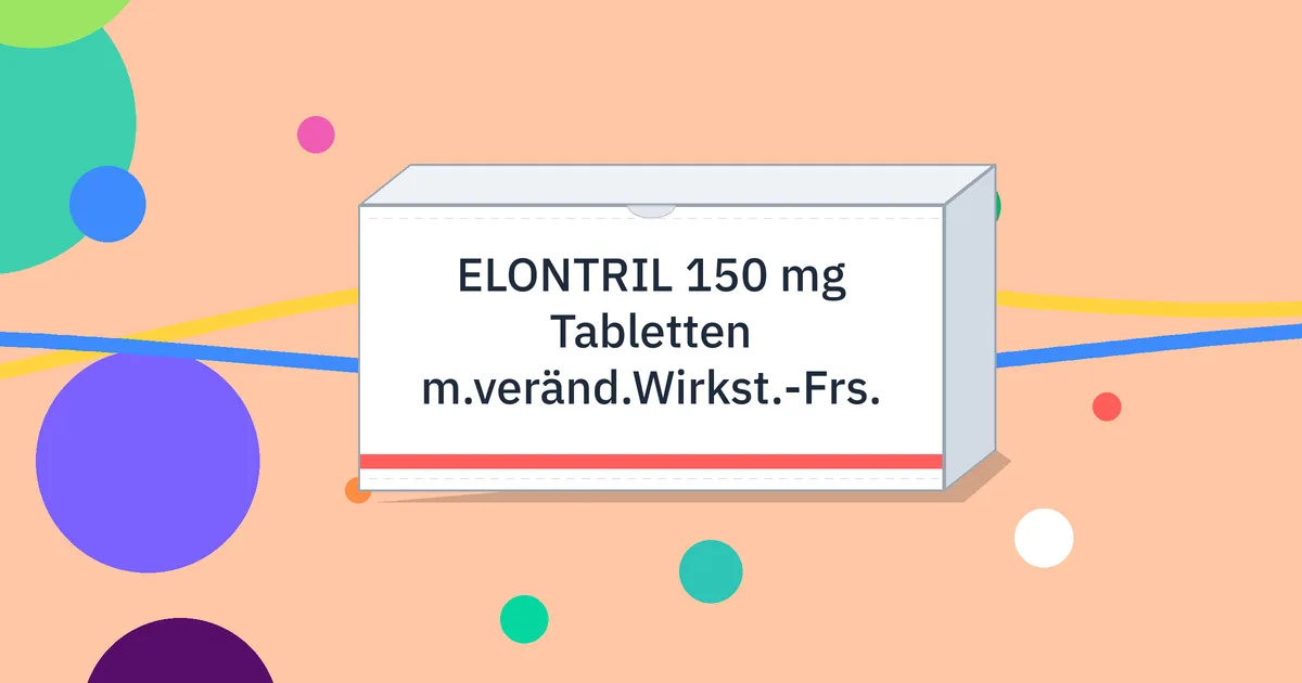 Symbolbild: Packung mit der Aufschrift ELONTRIL 150 mg Tabletten m.veränd.Wirkst.-Frs. (PZN 16812102) – Verfügbarkeit und Bezug in Apotheken in Frankfurt am Main