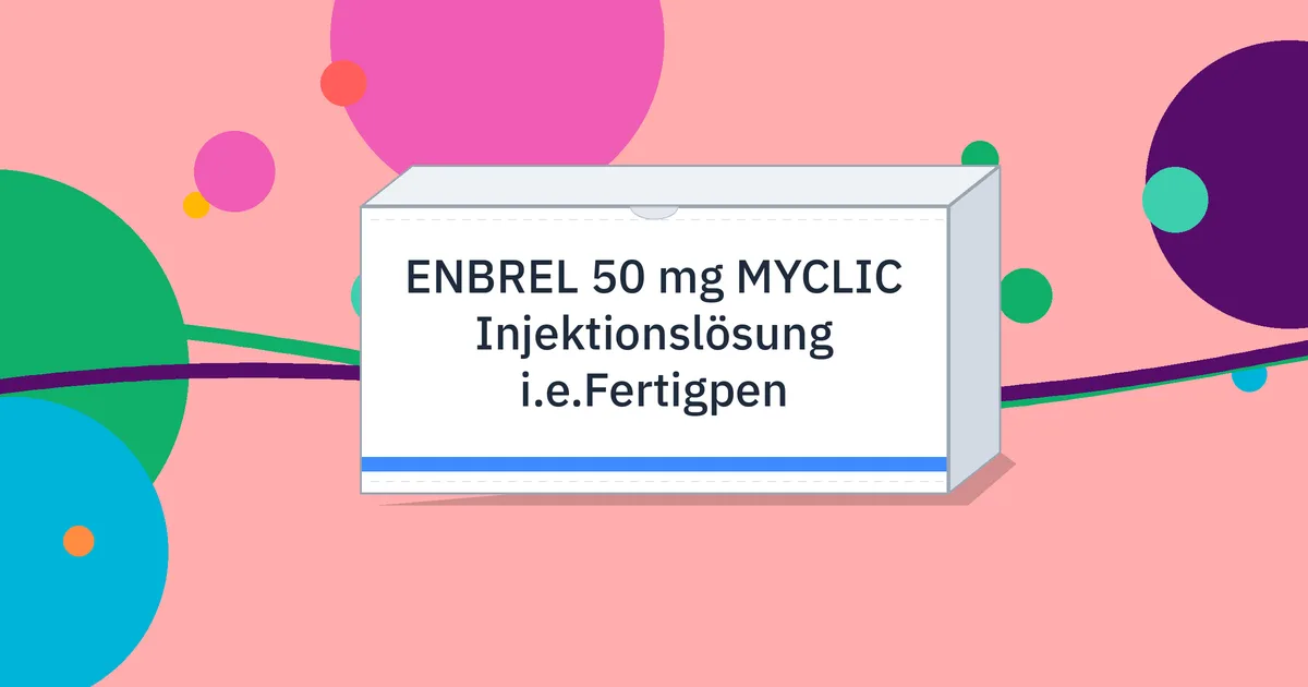 Symbolbild: Packung mit der Aufschrift ENBREL 50 mg MYCLIC Injektionslösung i.e.Fertigpen (PZN 06497668) – Verfügbarkeit und Bezug in Apotheken in Frankfurt am Main
