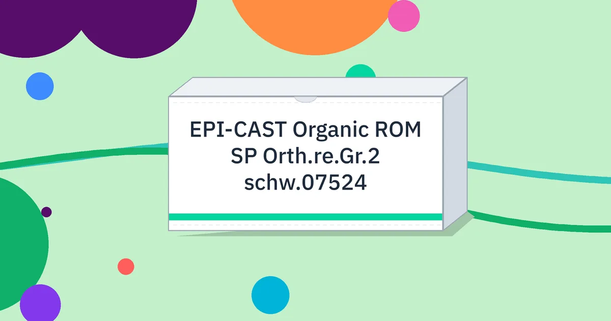 Symbolbild: Packung mit der Aufschrift EPI-CAST Organic ROM SP Orth.re.Gr.2 schw.07524 (PZN 20835327) – Verfügbarkeit und Bezug in Apotheken in Frankfurt am Main