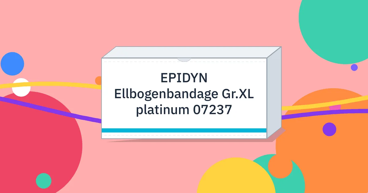 Symbolbild: Packung mit der Aufschrift EPIDYN Ellbogenbandage Gr.XL platinum 07237 (PZN 06114816) – Verfügbarkeit und Bezug in Apotheken in Frankfurt am Main