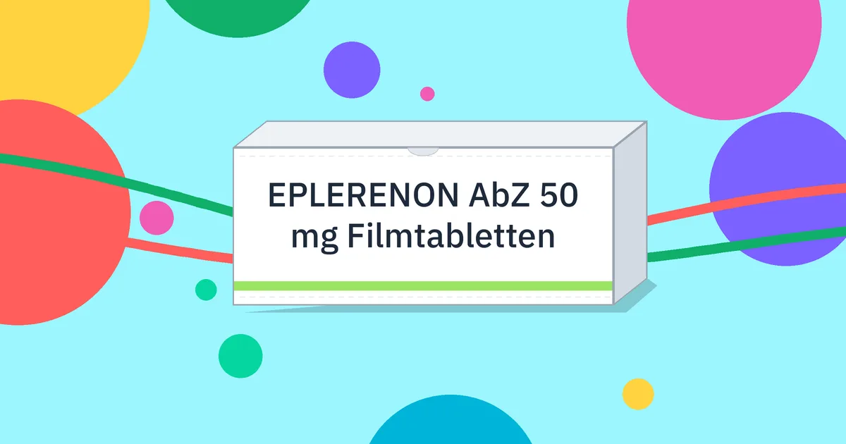 Symbolbild: Packung mit der Aufschrift EPLERENON AbZ 50 mg Filmtabletten (PZN 18130223) – Verfügbarkeit und Bezug in Apotheken in Frankfurt am Main