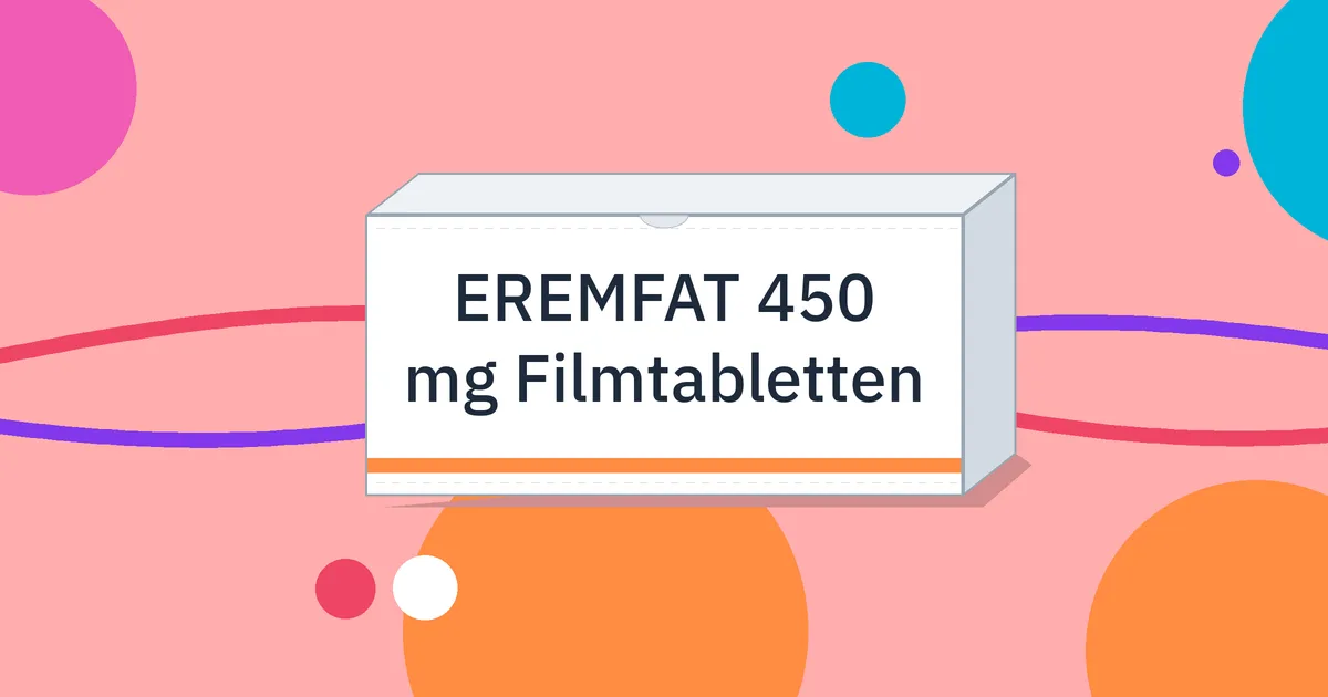 Symbolbild: Packung mit der Aufschrift EREMFAT 450 mg Filmtabletten (PZN 18263935) – Verfügbarkeit und Bezug in Apotheken in Frankfurt am Main