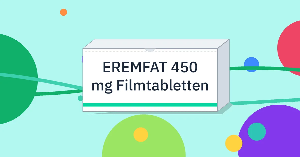 Symbolbild: Packung mit der Aufschrift EREMFAT 450 mg Filmtabletten (PZN 02591005) – Verfügbarkeit und Bezug in Apotheken in Frankfurt am Main