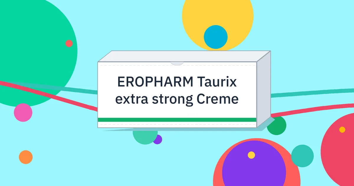 Symbolbild: Packung mit der Aufschrift EROPHARM Taurix extra strong Creme (PZN 04086636) – Verfügbarkeit und Bezug in Apotheken in Frankfurt am Main