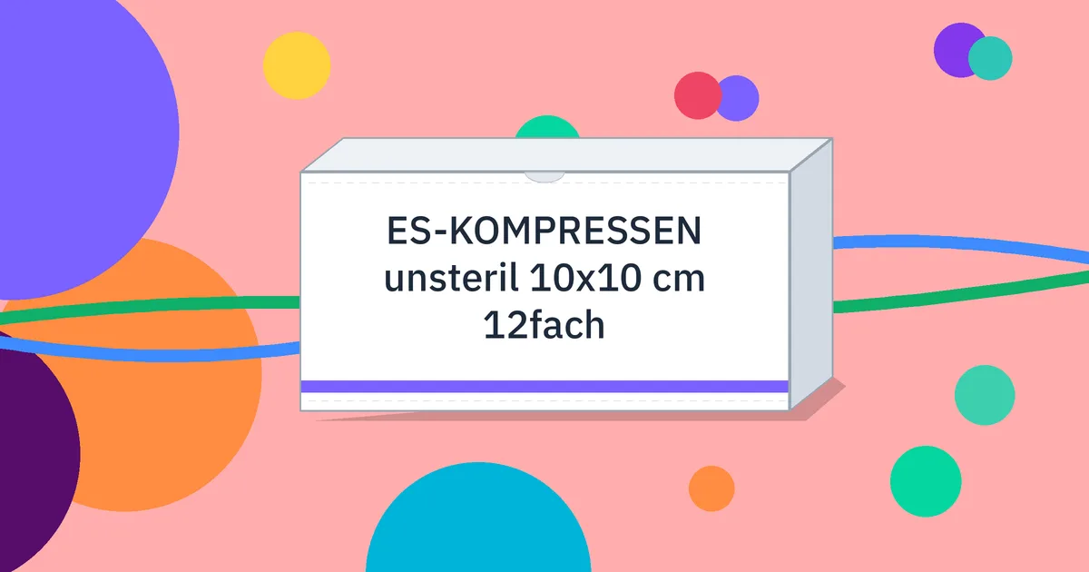 Symbolbild: Packung mit der Aufschrift ES-KOMPRESSEN unsteril 10x10 cm 12fach (PZN 18817109) – Verfügbarkeit und Bezug in Apotheken in Frankfurt am Main