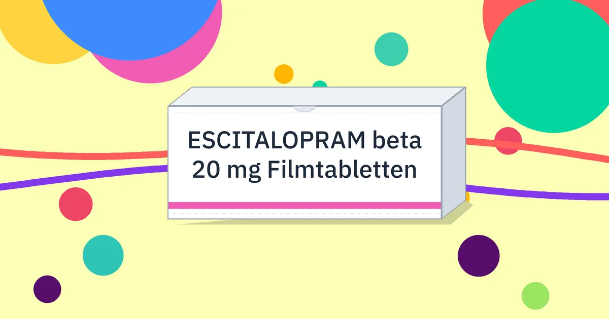 Symbolbild: Packung mit der Aufschrift ESCITALOPRAM beta 20 mg Filmtabletten (PZN 06681739) – Verfügbarkeit und Bezug in Apotheken in Frankfurt am Main