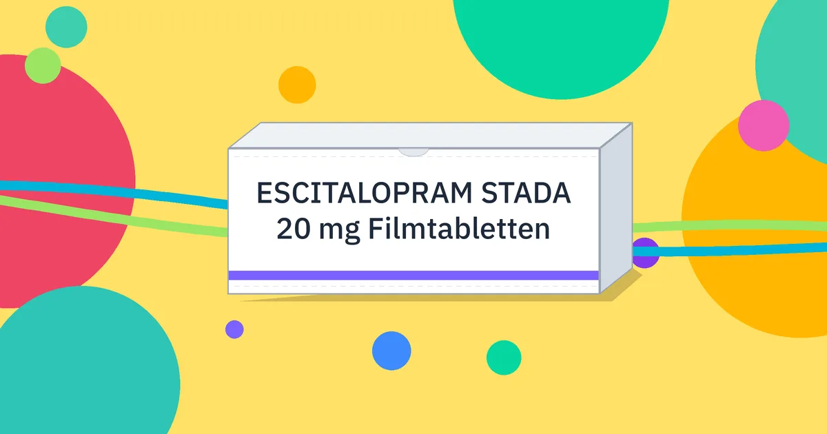 Symbolbild: Packung mit der Aufschrift ESCITALOPRAM STADA 20 mg Filmtabletten (PZN 00105851) – Verfügbarkeit und Bezug in Apotheken in Frankfurt am Main