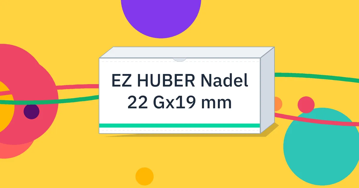 Symbolbild: Packung mit der Aufschrift EZ HUBER Nadel 22 Gx19 mm (PZN 09042460) – Verfügbarkeit und Bezug in Apotheken in Frankfurt am Main