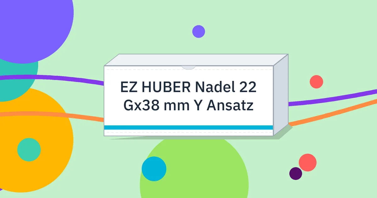 Symbolbild: Packung mit der Aufschrift EZ HUBER Nadel 22 Gx38 mm Y Ansatz (PZN 05036959) – Verfügbarkeit und Bezug in Apotheken in Frankfurt am Main