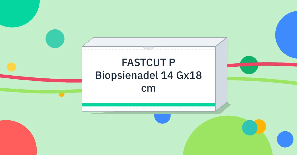 Symbolbild: Packung mit der Aufschrift FASTCUT P Biopsienadel 14 Gx18 cm (PZN 16923066) – Verfügbarkeit und Bezug in Apotheken in Frankfurt am Main