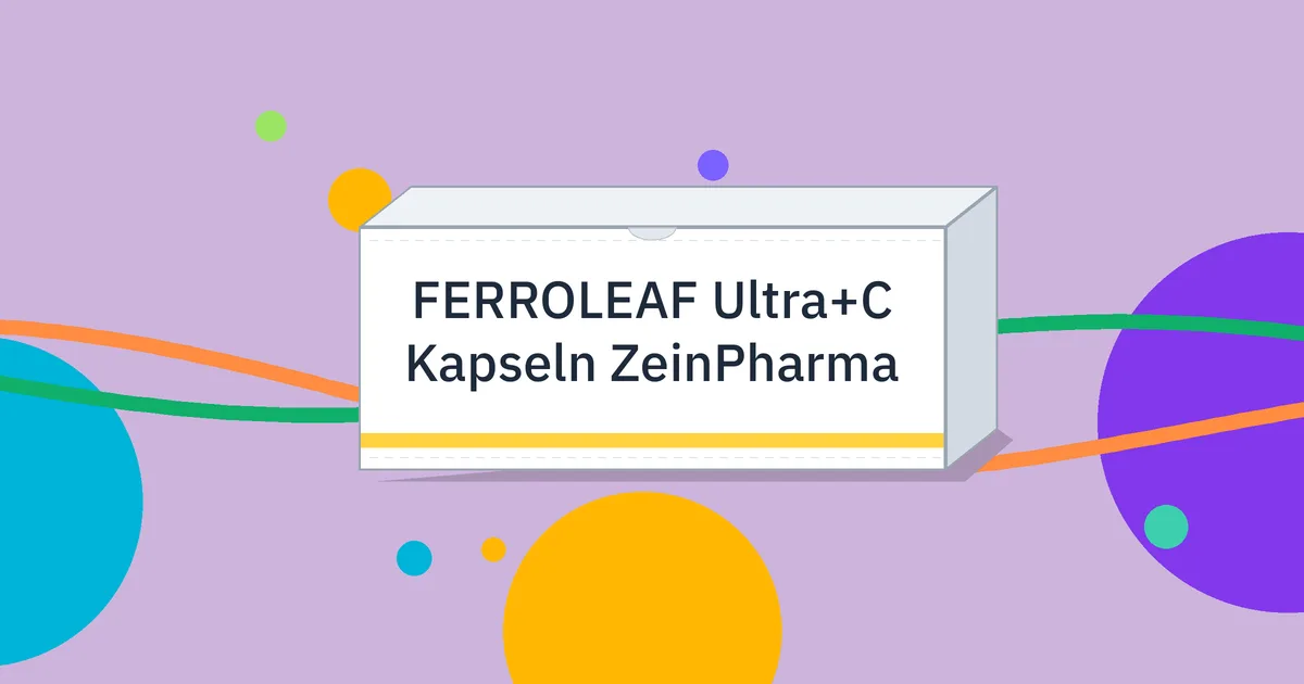 Symbolbild: Packung mit der Aufschrift FERROLEAF Ultra+C Kapseln ZeinPharma (PZN 11161367) – Verfügbarkeit und Bezug in Apotheken in Frankfurt am Main