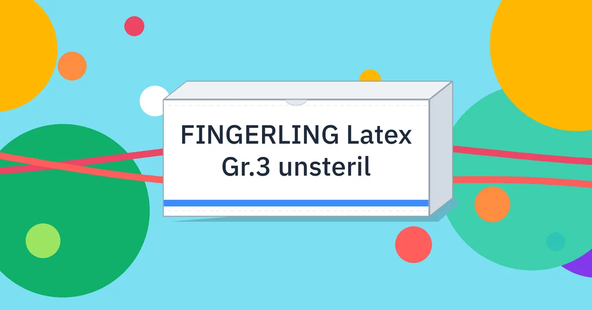 Symbolbild: Packung mit der Aufschrift FINGERLING Latex Gr.3 unsteril (PZN 11154479) – Verfügbarkeit und Bezug in Apotheken in Frankfurt am Main