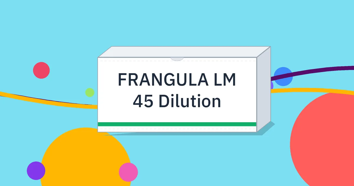 Symbolbild: Packung mit der Aufschrift FRANGULA LM 45 Dilution (PZN 12874655) – Verfügbarkeit und Bezug in Apotheken in Frankfurt am Main