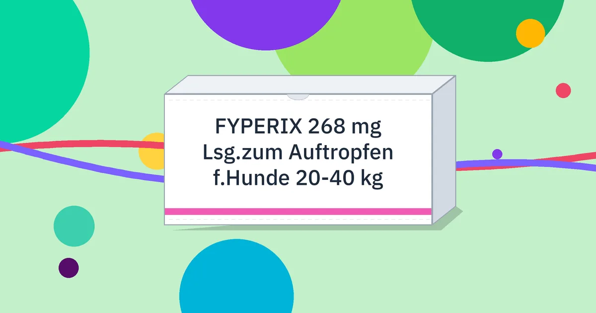 Symbolbild: Packung mit der Aufschrift FYPERIX 268 mg Lsg.zum Auftropfen f.Hunde 20-40 kg (PZN 11181619) – Verfügbarkeit und Bezug in Apotheken in Frankfurt am Main