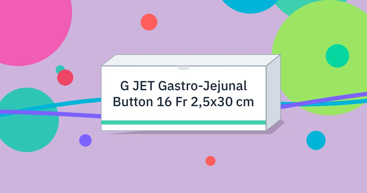 Symbolbild: Packung mit der Aufschrift G JET Gastro-Jejunal Button 16 Fr 2,5x30 cm (PZN 14346914) – Verfügbarkeit und Bezug in Apotheken in Frankfurt am Main
