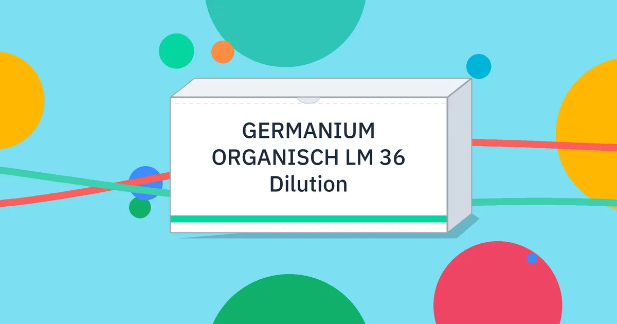 Symbolbild: Packung mit der Aufschrift GERMANIUM ORGANISCH LM 36 Dilution (PZN 16363963) – Verfügbarkeit und Bezug in Apotheken in Frankfurt am Main