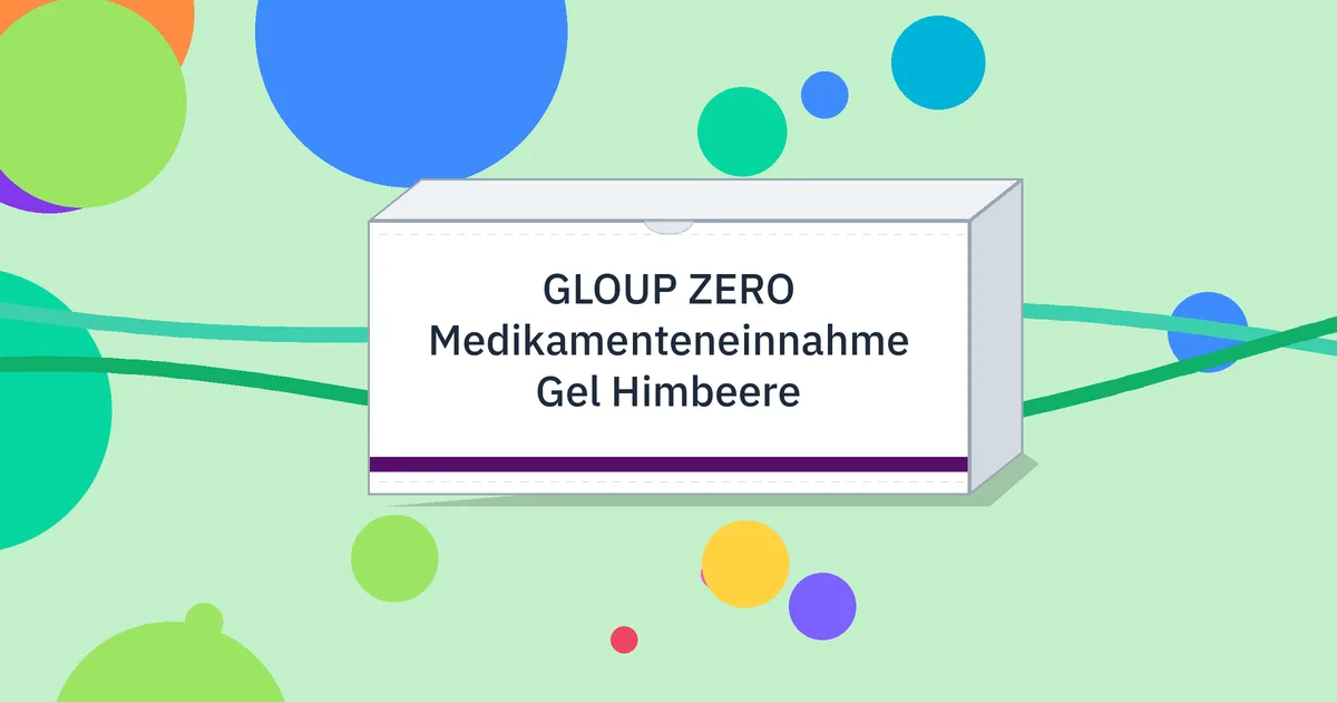 Symbolbild: Packung mit der Aufschrift GLOUP ZERO Medikamenteneinnahme Gel Himbeere (PZN 15203223) – Verfügbarkeit und Bezug in Apotheken in Frankfurt am Main