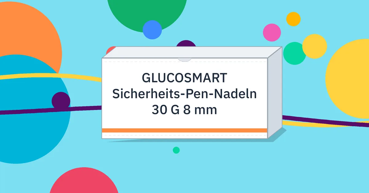 Symbolbild: Packung mit der Aufschrift GLUCOSMART Sicherheits-Pen-Nadeln 30 G 8 mm (PZN 20113479) – Verfügbarkeit und Bezug in Apotheken in Frankfurt am Main