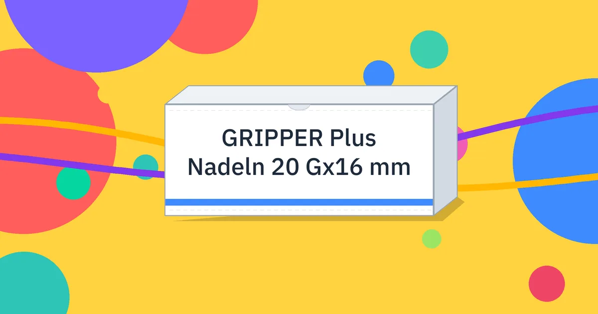 Symbolbild: Packung mit der Aufschrift GRIPPER Plus Nadeln 20 Gx16 mm (PZN 01134607) – Verfügbarkeit und Bezug in Apotheken in Frankfurt am Main