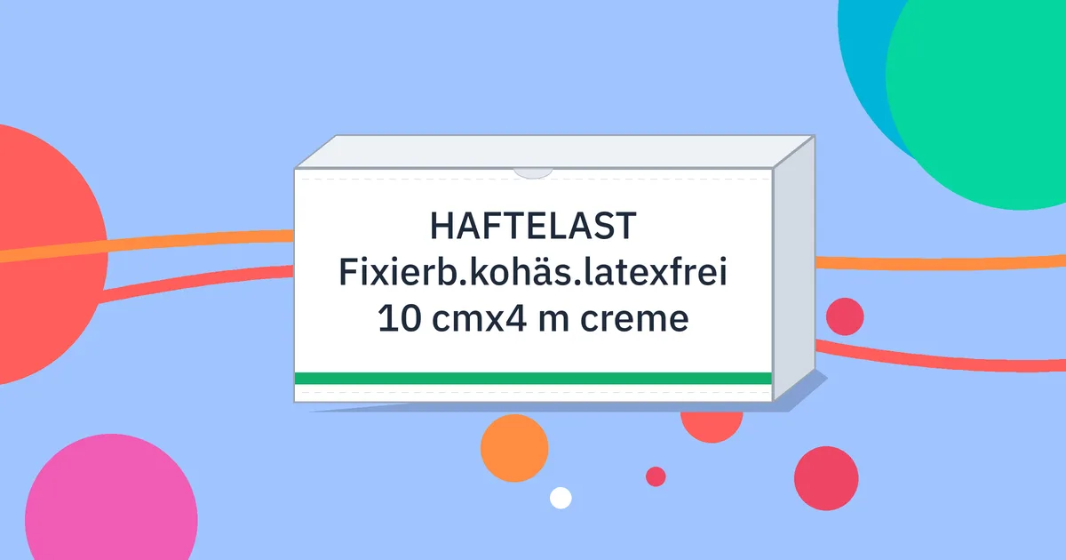 Symbolbild: Packung mit der Aufschrift HAFTELAST Fixierb.kohäs.latexfrei 10 cmx4 m creme (PZN 08816617) – Verfügbarkeit und Bezug in Apotheken in Frankfurt am Main