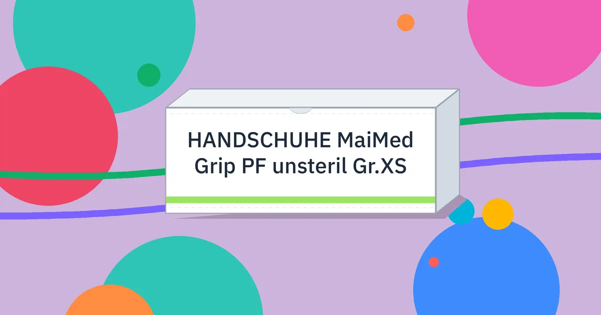 Symbolbild: Packung mit der Aufschrift HANDSCHUHE MaiMed Grip PF unsteril Gr.XS (PZN 01688725) – Verfügbarkeit und Bezug in Apotheken in Frankfurt am Main