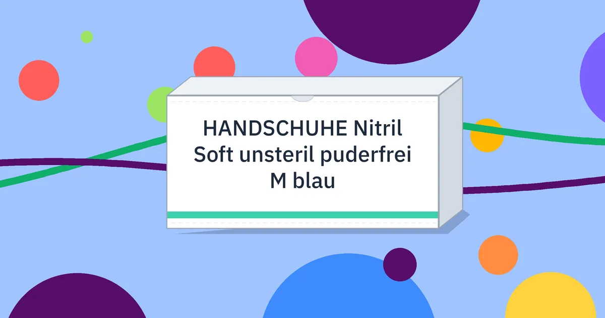Symbolbild: Packung mit der Aufschrift HANDSCHUHE Nitril Soft unsteril puderfrei M blau (PZN 16905513) – Verfügbarkeit und Bezug in Apotheken in Frankfurt am Main