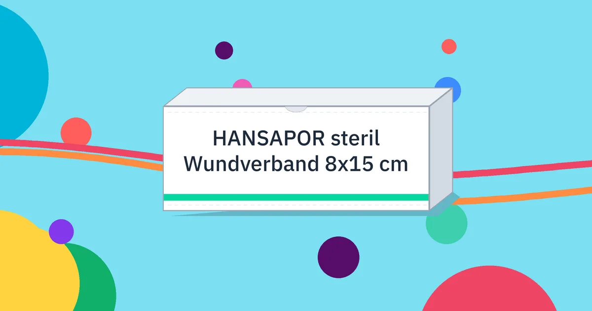 Symbolbild: Packung mit der Aufschrift HANSAPOR steril Wundverband 8x15 cm (PZN 09488612) – Verfügbarkeit und Bezug in Apotheken in Frankfurt am Main