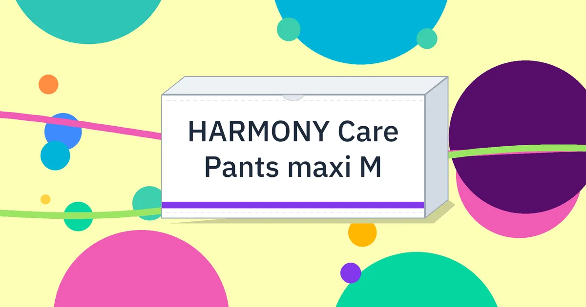 Symbolbild: Packung mit der Aufschrift HARMONY Care Pants maxi M (PZN 19208246) – Verfügbarkeit und Bezug in Apotheken in Frankfurt am Main