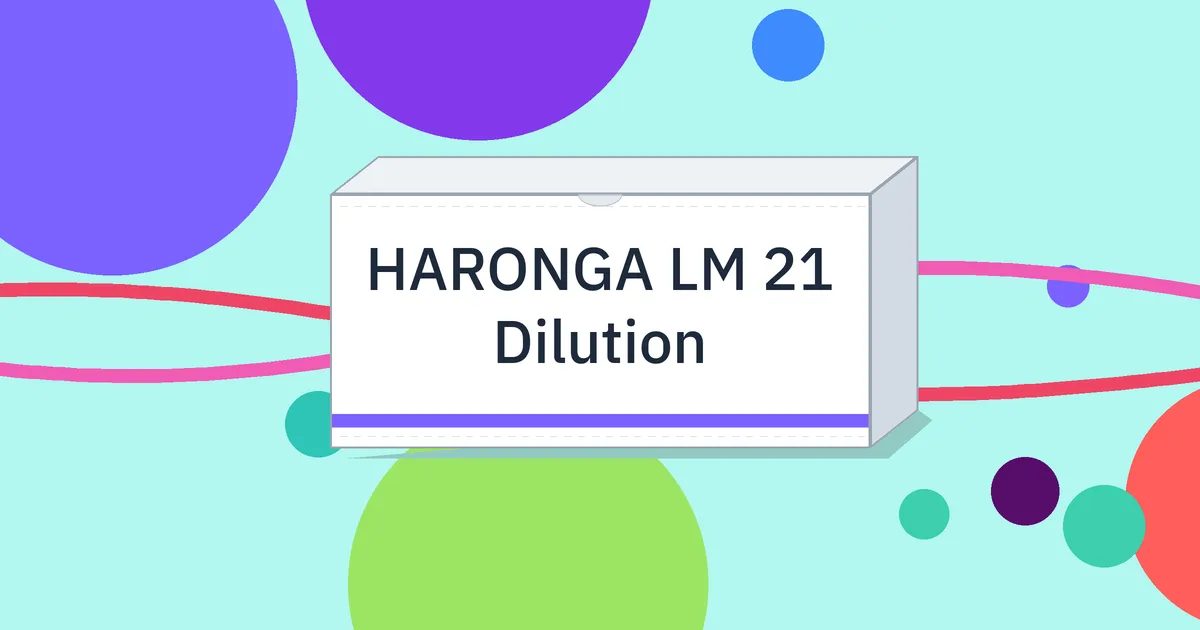 Symbolbild: Packung mit der Aufschrift HARONGA LM 21 Dilution (PZN 13550334) – Verfügbarkeit und Bezug in Apotheken in Frankfurt am Main