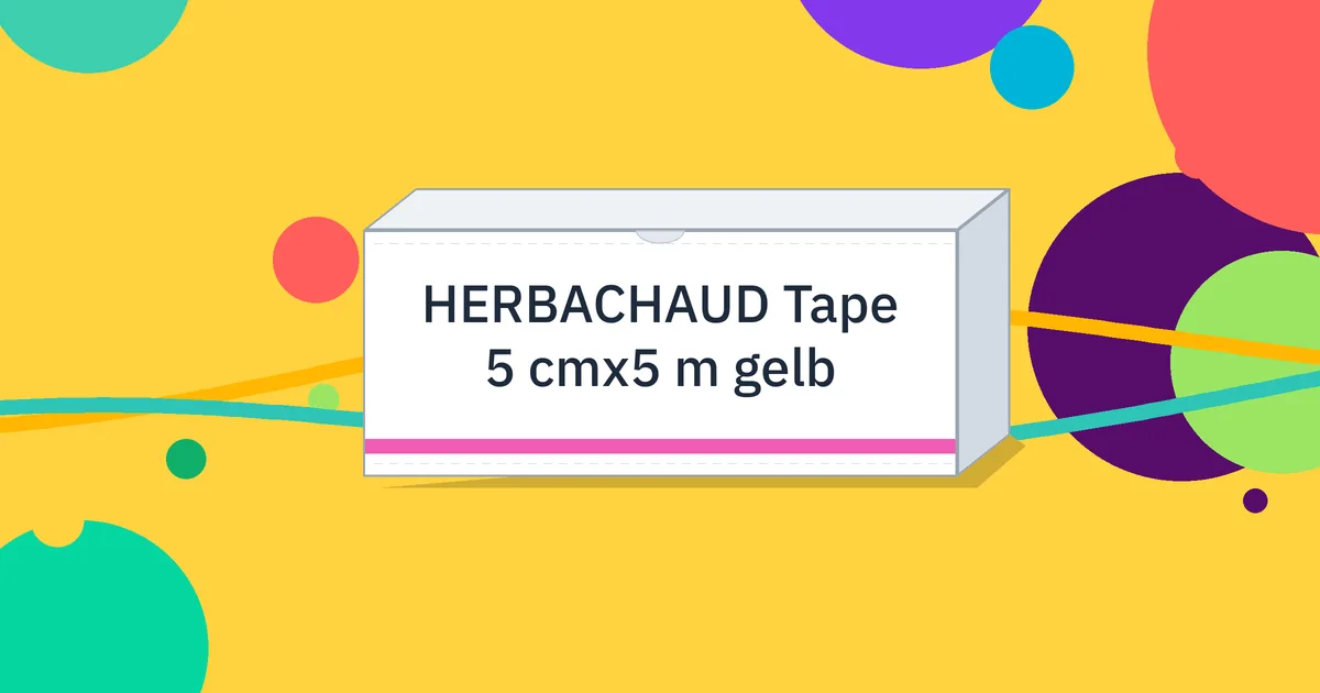 Symbolbild: Packung mit der Aufschrift HERBACHAUD Tape 5 cmx5 m gelb (PZN 14028321) – Verfügbarkeit und Bezug in Apotheken in Frankfurt am Main
