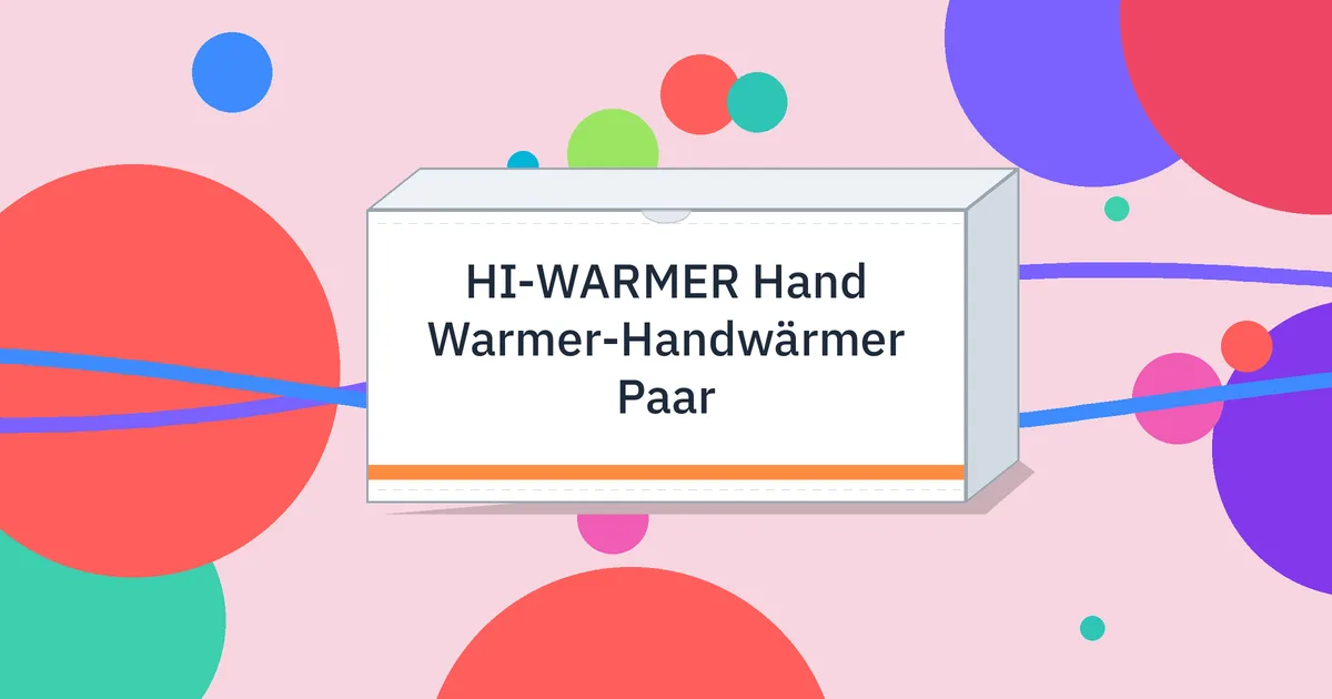 Symbolbild: Packung mit der Aufschrift HI-WARMER Hand Warmer-Handwärmer Paar (PZN 19123320) – Verfügbarkeit und Bezug in Apotheken in Frankfurt am Main