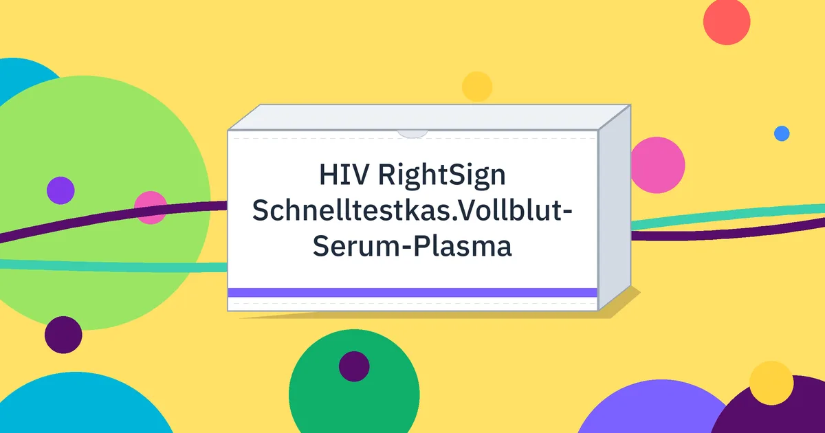 Symbolbild: Packung mit der Aufschrift HIV RightSign Schnelltestkas.Vollblut-Serum-Plasma (PZN 16332678) – Verfügbarkeit und Bezug in Apotheken in Frankfurt am Main