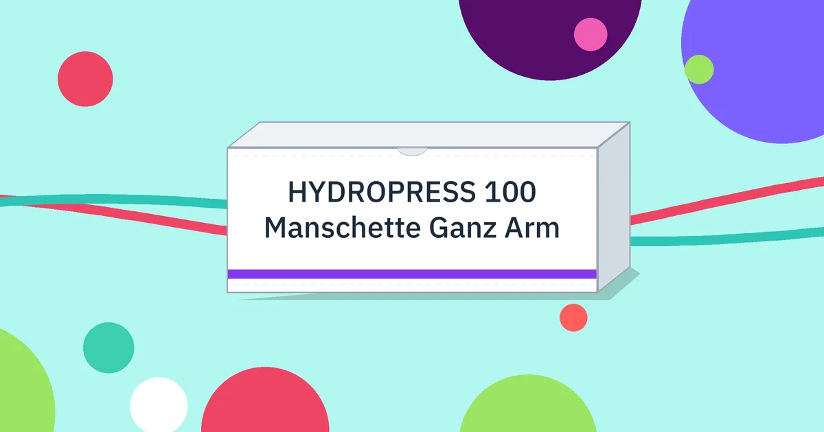 Symbolbild: Packung mit der Aufschrift HYDROPRESS 100 Manschette Ganz Arm (PZN 06617813) – Verfügbarkeit und Bezug in Apotheken in Frankfurt am Main