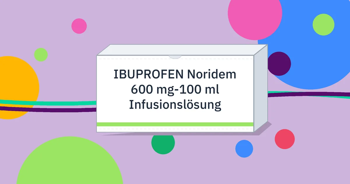 Symbolbild: Packung mit der Aufschrift IBUPROFEN Noridem 600 mg-100 ml Infusionslösung (PZN 20834598) – Verfügbarkeit und Bezug in Apotheken in Frankfurt am Main