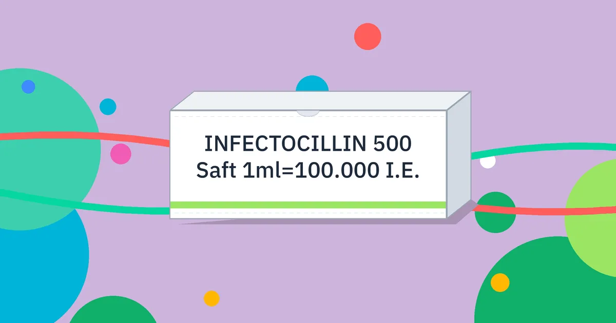 Symbolbild: Packung mit der Aufschrift INFECTOCILLIN 500 Saft 1ml=100.000 I.E. (PZN 04257888) – Verfügbarkeit und Bezug in Apotheken in Frankfurt am Main