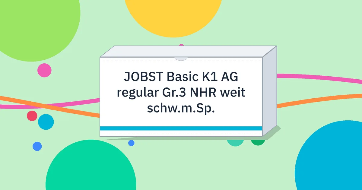 Symbolbild: Packung mit der Aufschrift JOBST Basic K1 AG regular Gr.3 NHR weit schw.m.Sp. (PZN 15310048) – Verfügbarkeit und Bezug in Apotheken in Frankfurt am Main