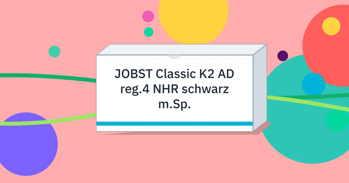Symbolbild: Packung mit der Aufschrift JOBST Classic K2 AD reg.4 NHR schwarz m.Sp. (PZN 13061954) – Verfügbarkeit und Bezug in Apotheken in Frankfurt am Main