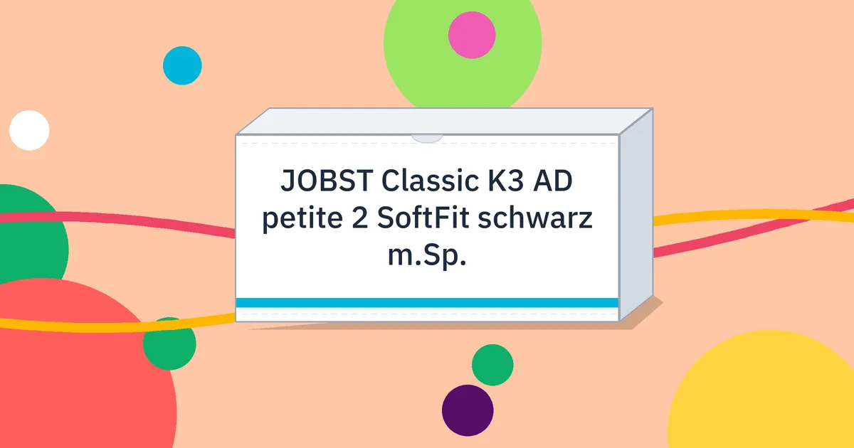 Symbolbild: Packung mit der Aufschrift JOBST Classic K3 AD petite 2 SoftFit schwarz m.Sp. (PZN 14223413) – Verfügbarkeit und Bezug in Apotheken in Frankfurt am Main