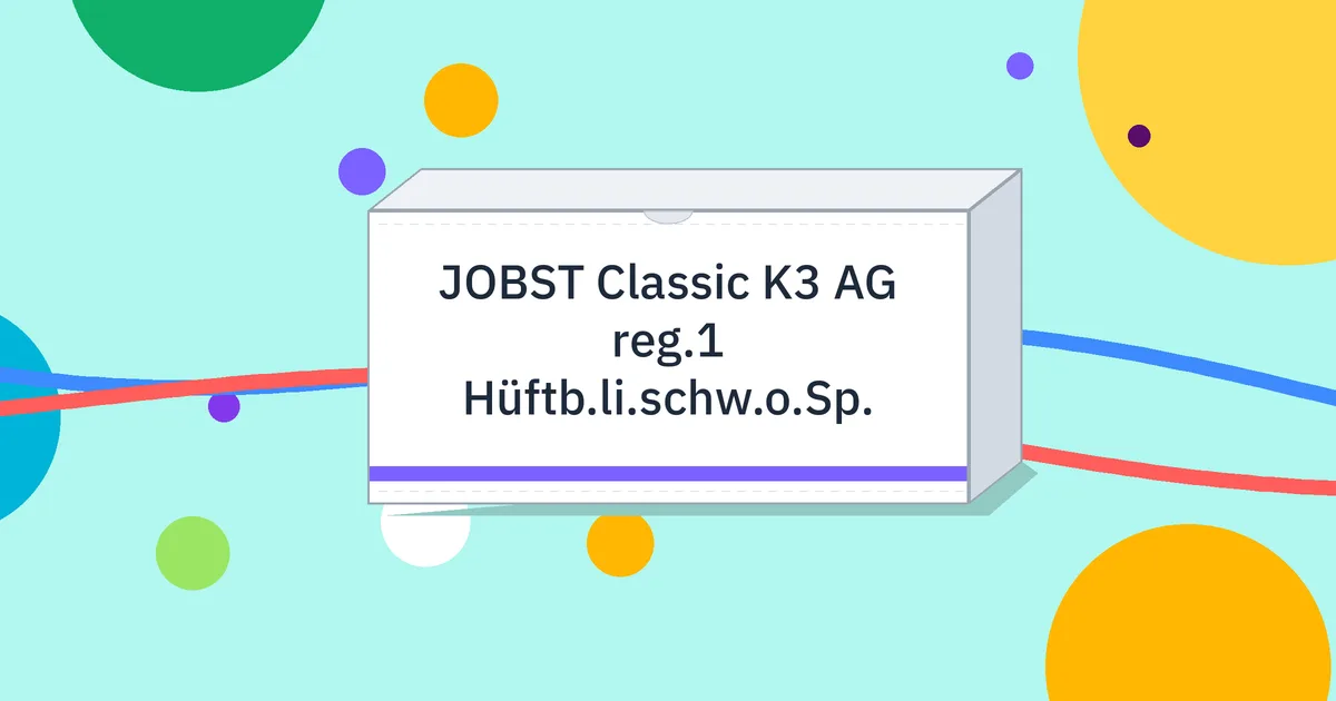 Symbolbild: Packung mit der Aufschrift JOBST Classic K3 AG reg.1 Hüftb.li.schw.o.Sp. (PZN 13075689) – Verfügbarkeit und Bezug in Apotheken in Frankfurt am Main