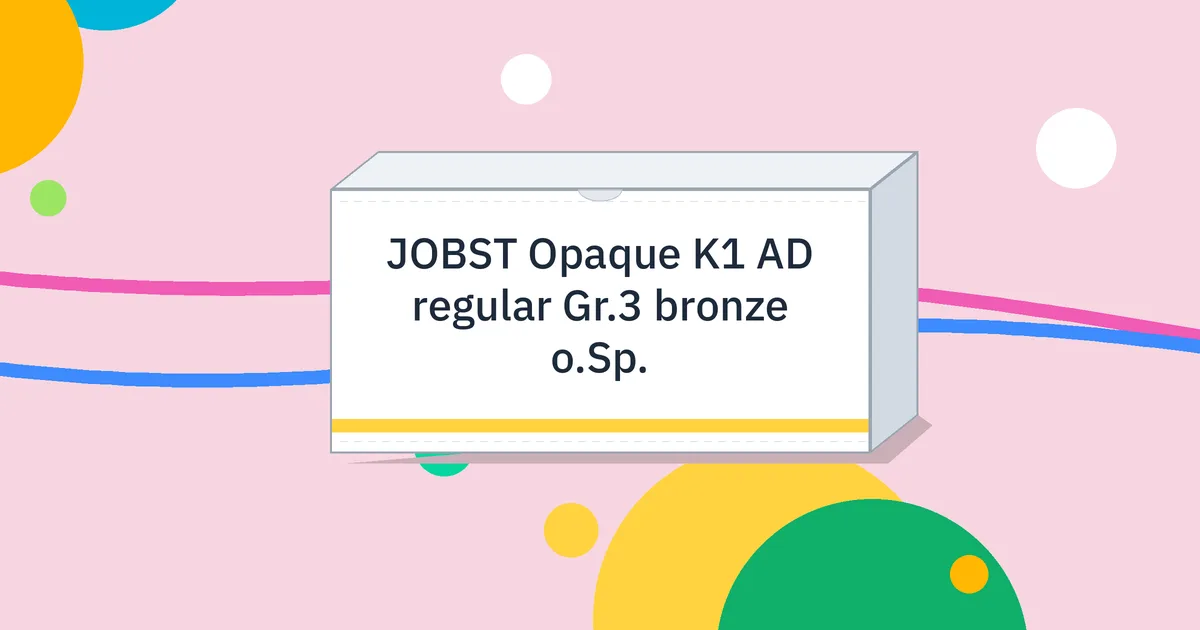 Symbolbild: Packung mit der Aufschrift JOBST Opaque K1 AD regular Gr.3 bronze o.Sp. (PZN 13082212) – Verfügbarkeit und Bezug in Apotheken in Frankfurt am Main