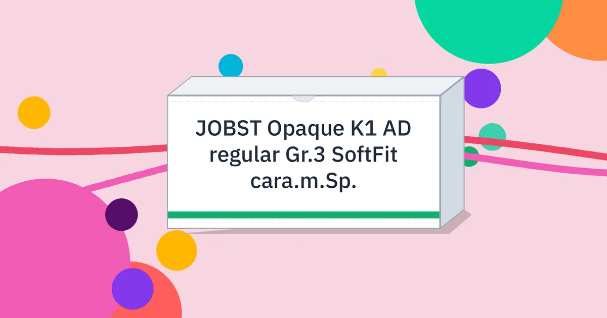 Symbolbild: Packung mit der Aufschrift JOBST Opaque K1 AD regular Gr.3 SoftFit cara.m.Sp. (PZN 13081684) – Verfügbarkeit und Bezug in Apotheken in Frankfurt am Main