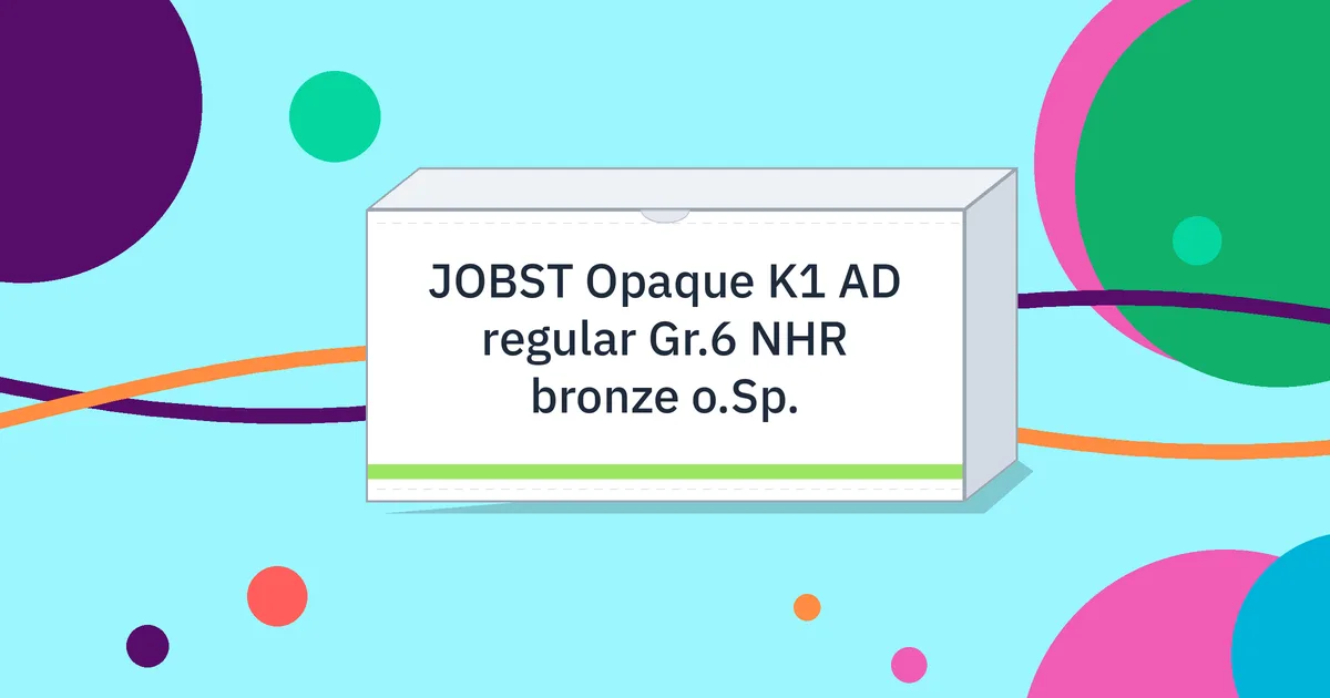 Symbolbild: Packung mit der Aufschrift JOBST Opaque K1 AD regular Gr.6 NHR bronze o.Sp. (PZN 13082465) – Verfügbarkeit und Bezug in Apotheken in Frankfurt am Main